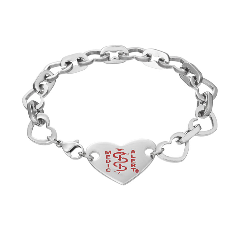 Heart Charm Medical ID Bracelet Stainless Steel Red | MedicAlert Foundation