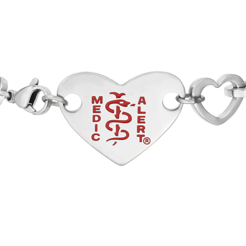 Heart Charm Medical ID Bracelet Stainless Steel Red | MedicAlert Foundation