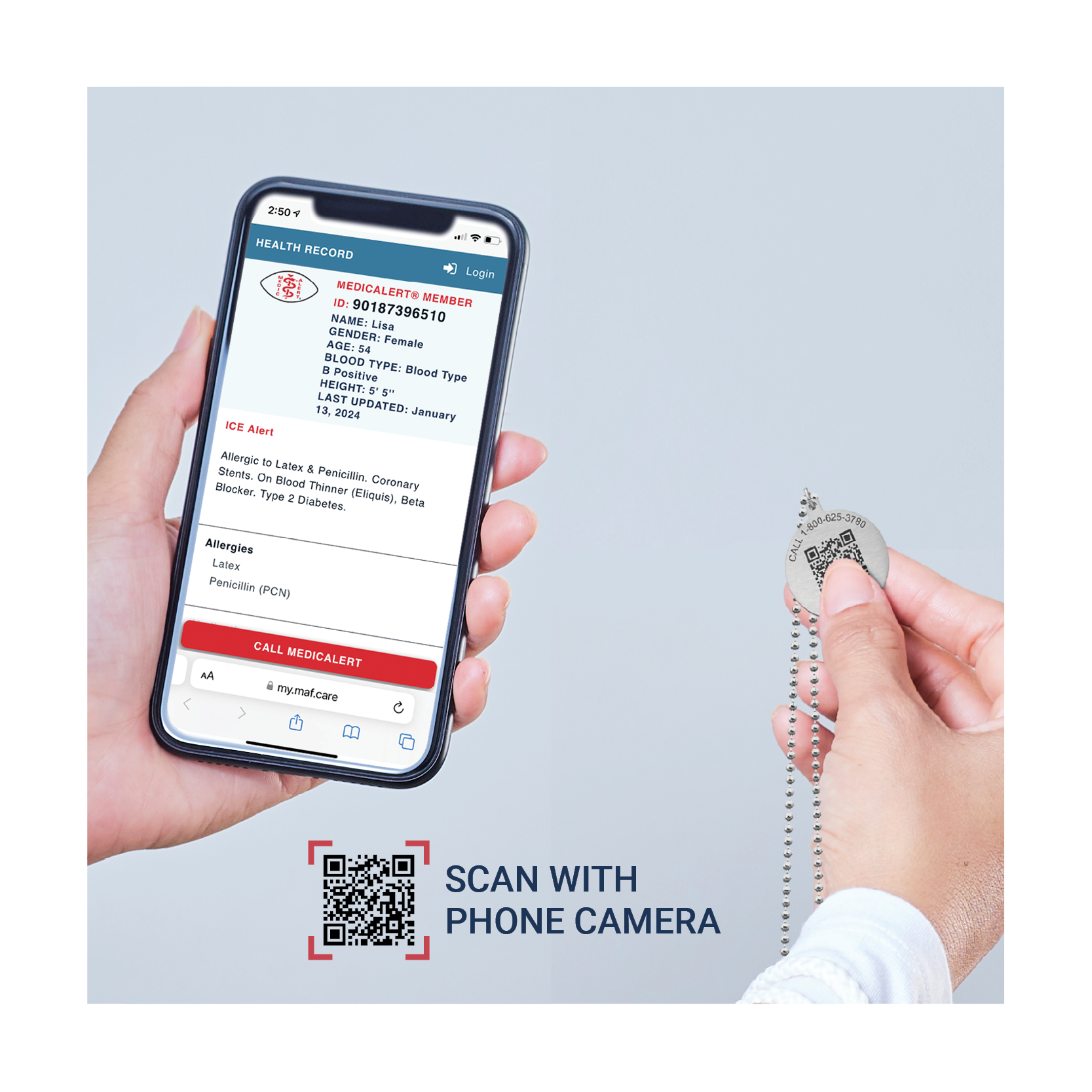 QR Code Classic Ball Chain Medical ID Necklace | MedicAlert Foundation