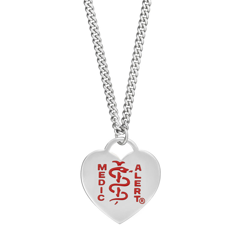 Classic Heart Charm Medical ID Necklace Stainless Steel | MedicAlert ...