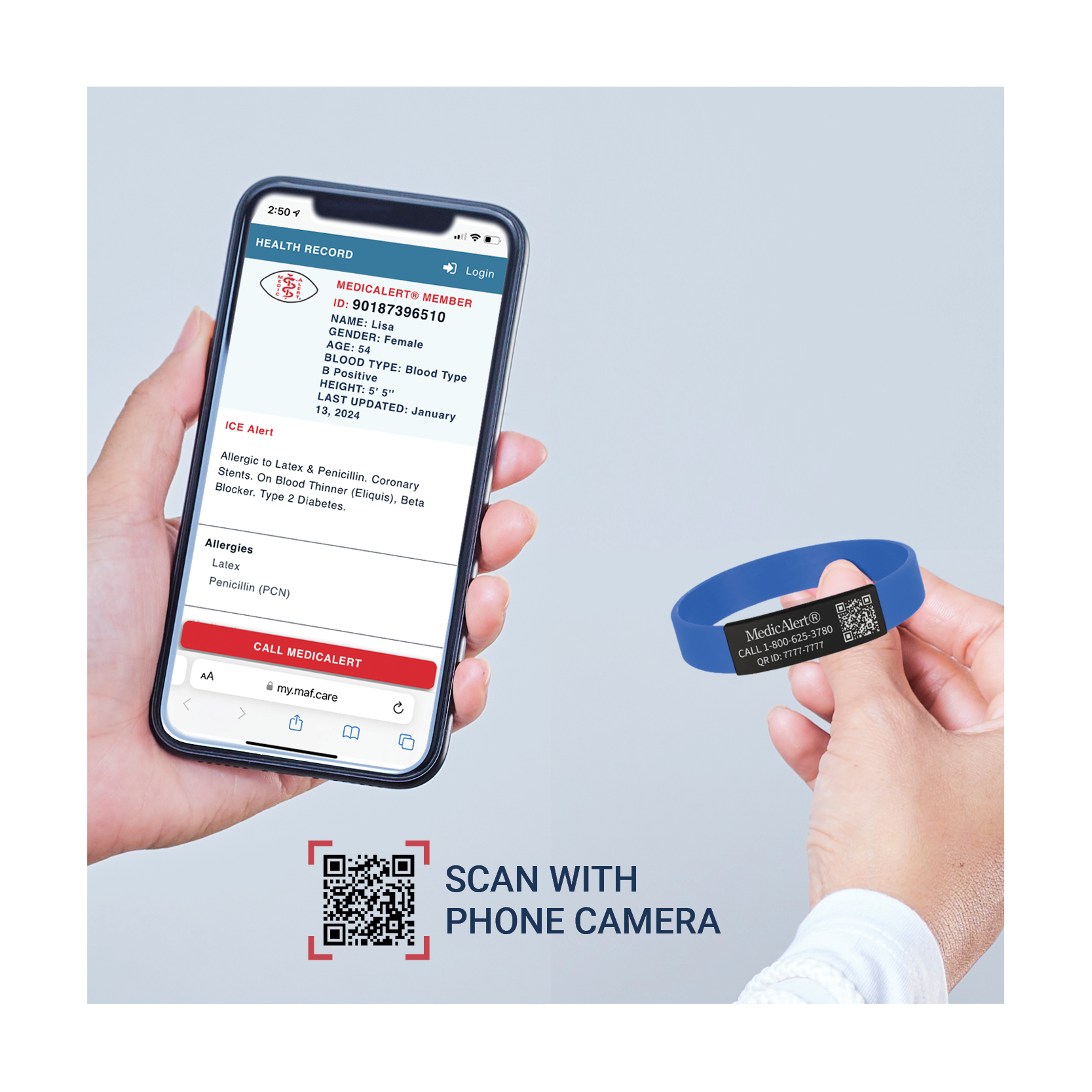 QR Code Silicone Medical ID Band | MedicAlert Foundation