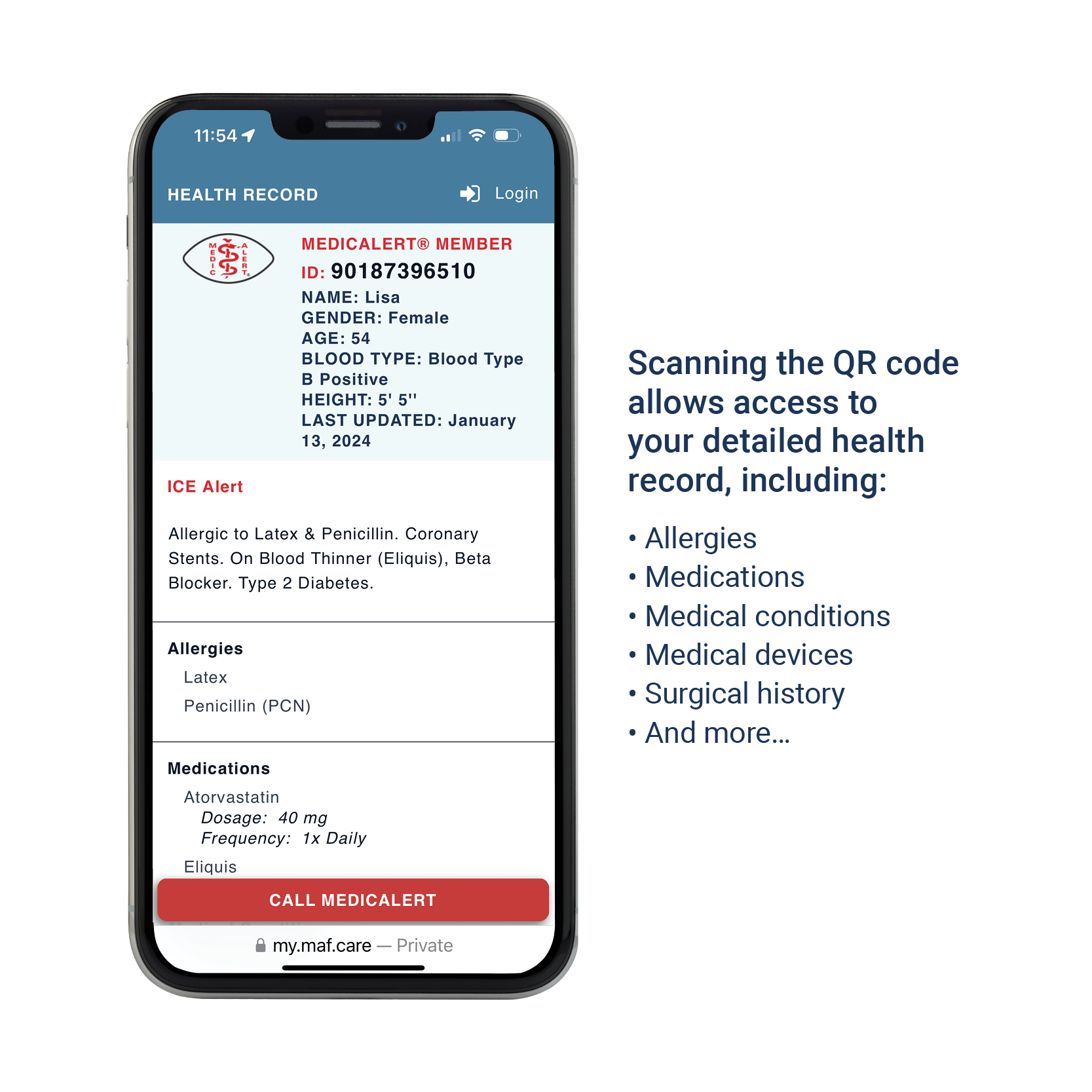 QR Code French Elite Medical ID Necklace Sterling Silver | MedicAlert ...