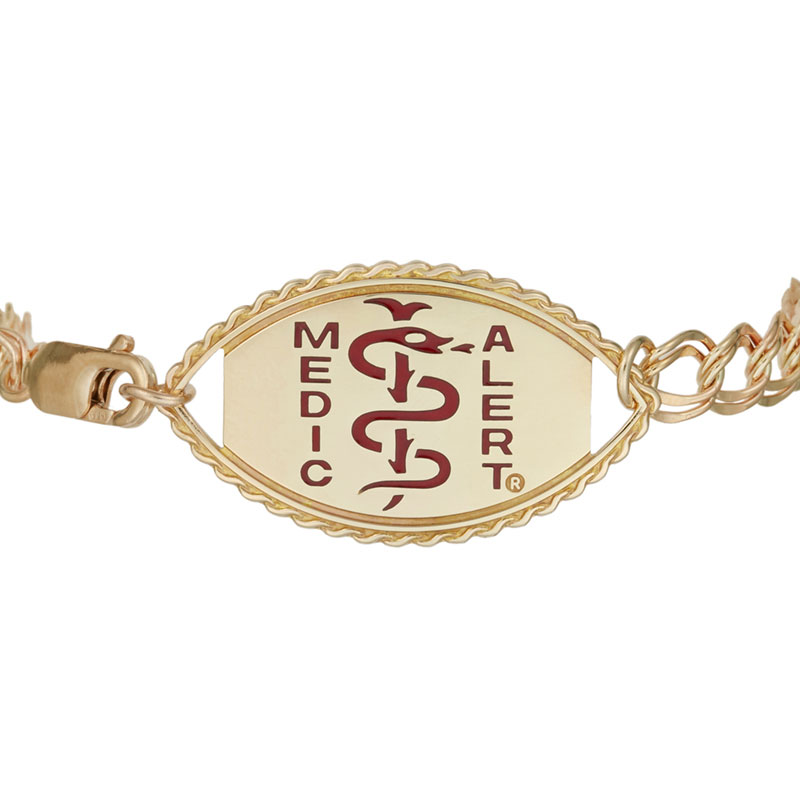 Santa Rosa Elite Medical ID Bracelet 14k Gold Red | MedicAlert Foundation